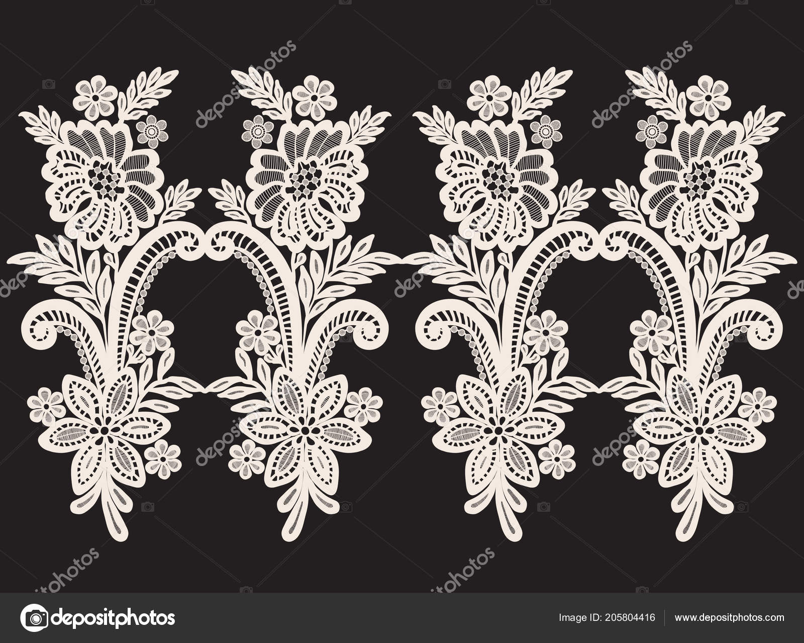 Neck Embroidery Design Lace Print Vector Black Background Stock Vector ...