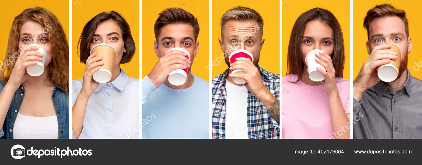 Young people drinking takeaway coffee Stock Photo by ©kegfire 402176064