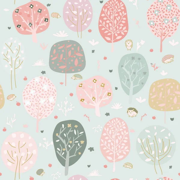 Seamless background with stylized trees. Forest bright pattern Stock ...