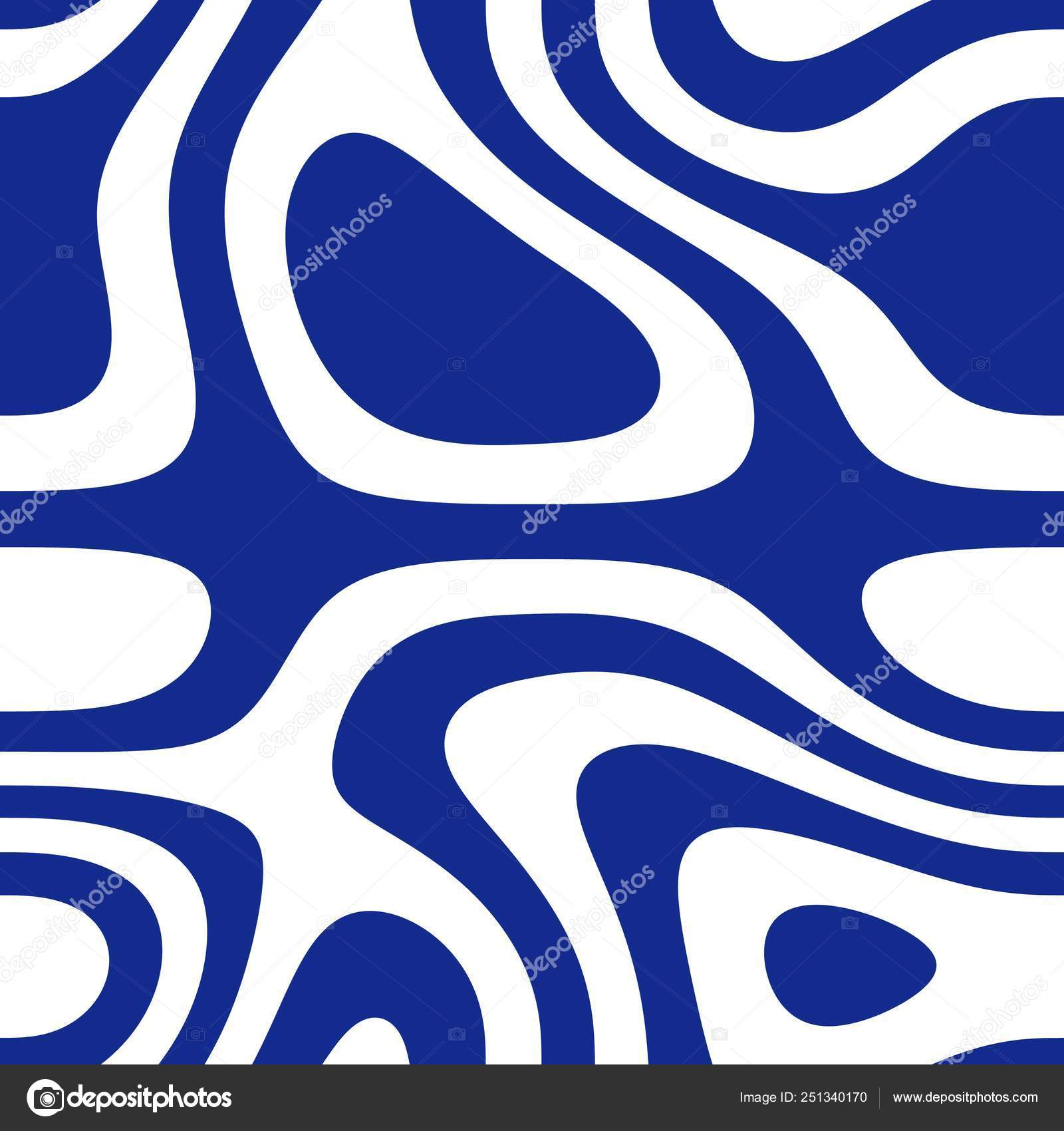 Monochromatic seamless line art pattern in navy blue color over white ...