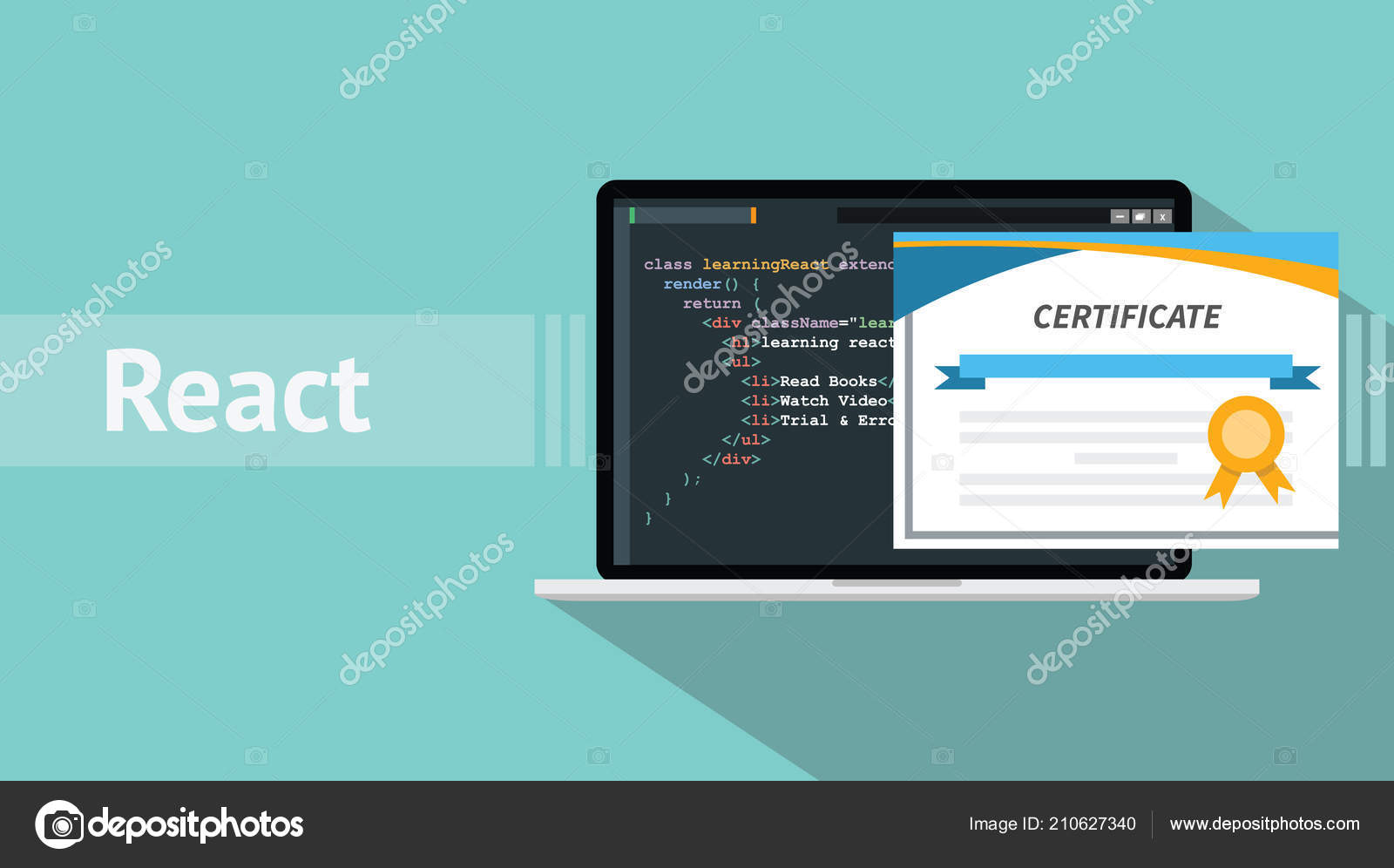 React Native Programming Online Learning Certification School Vector ...