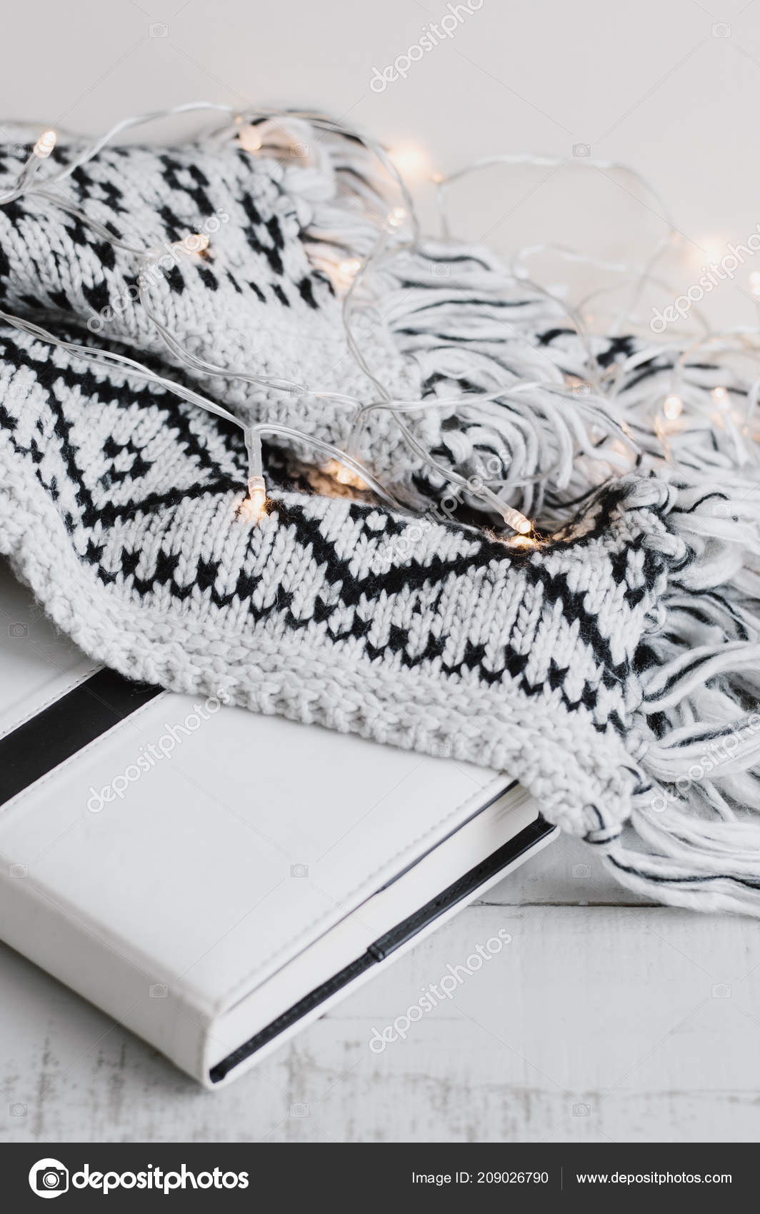 Vertical Photo White Book Diary Notebook Day Planner Lights Warm Stock ...