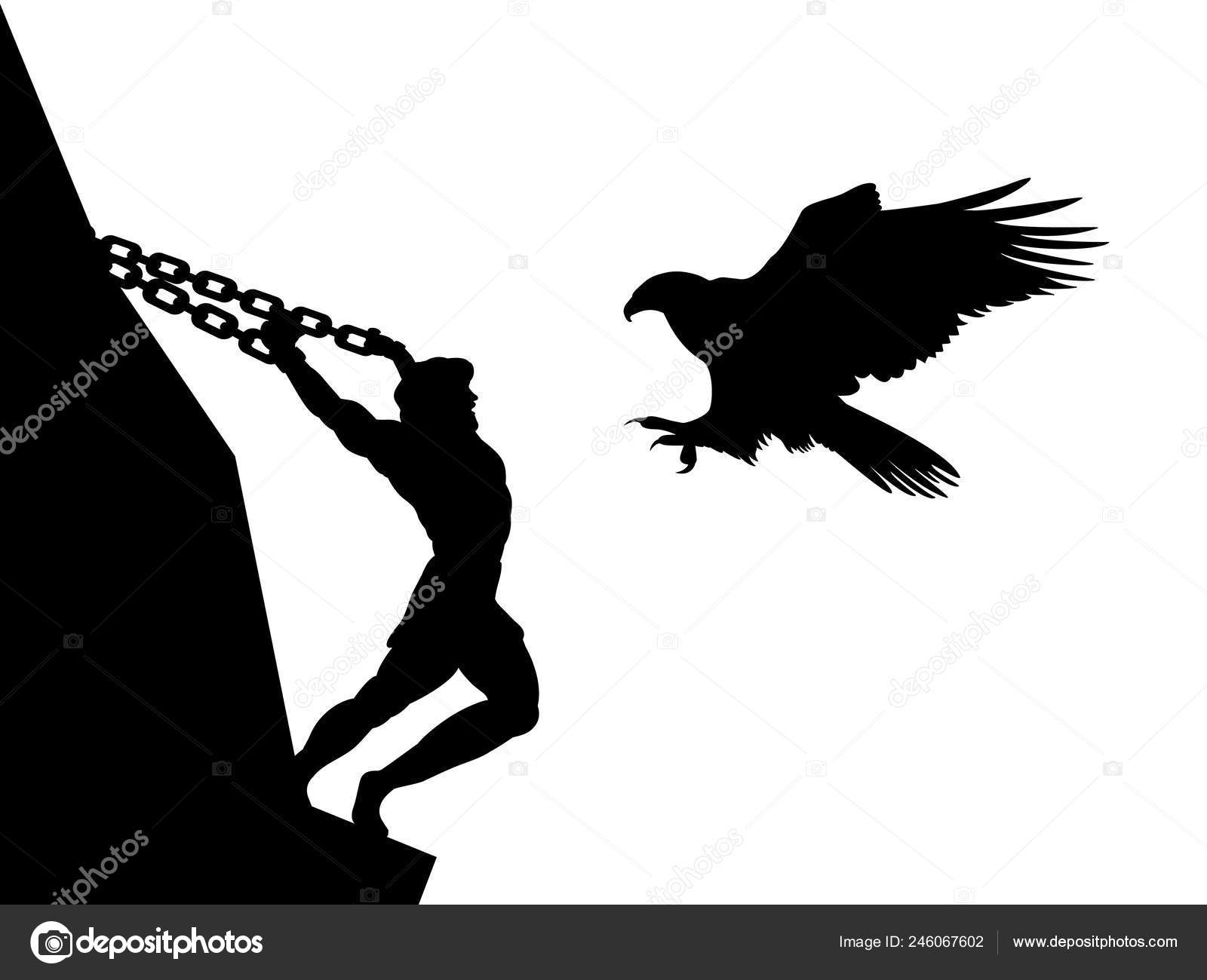 Prometheus god eagle silhouette ancient mythology fantasy Stock Vector ...