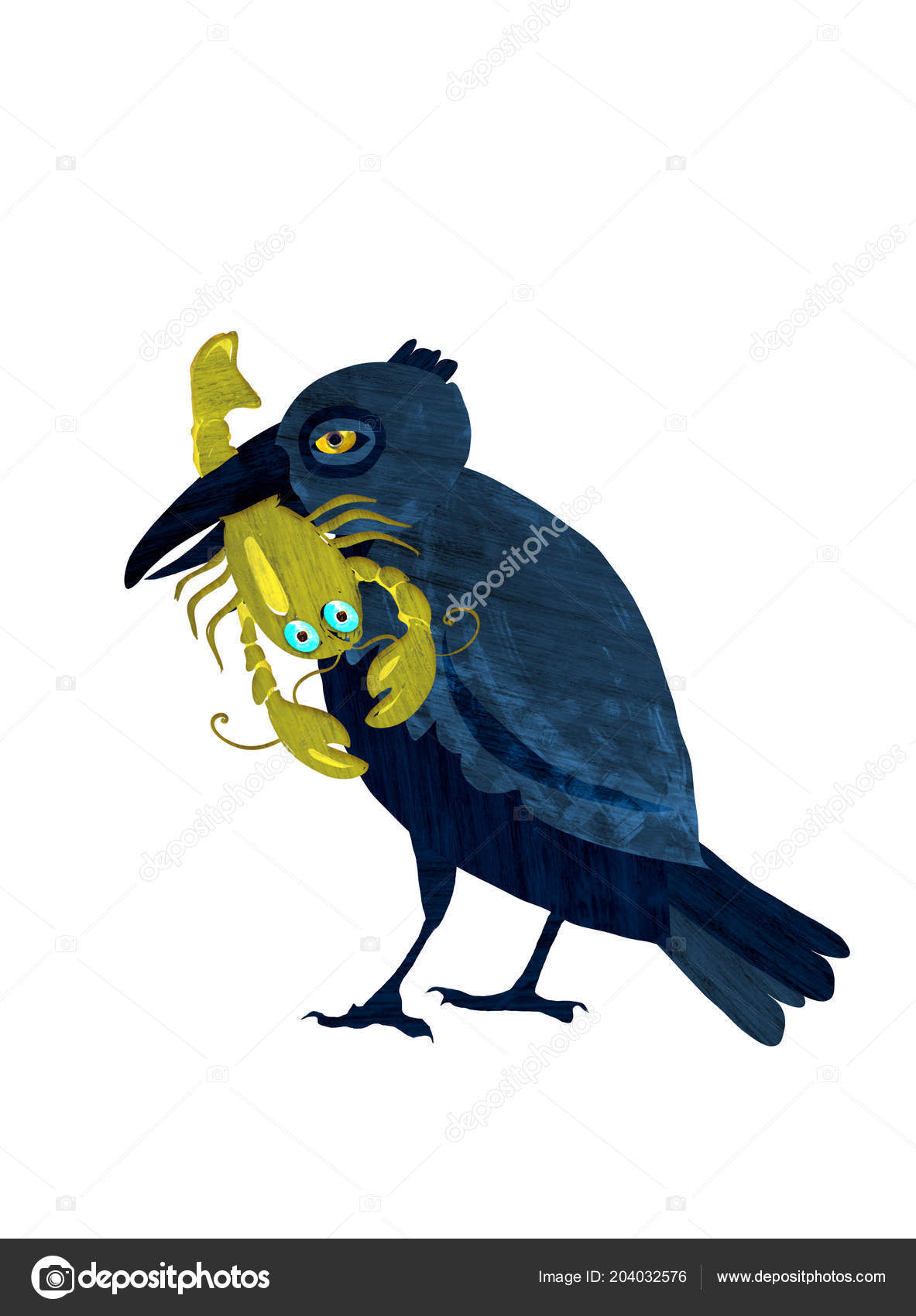 Corvo Segura Bico Cancro Desenho Mão Ilustração Dos Desenhos Animados ...