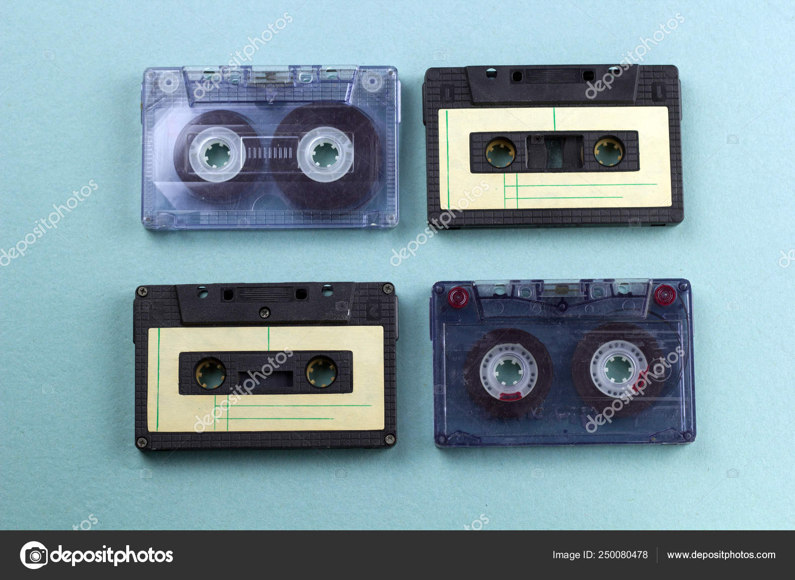 Top View Vintage Audio Cassette Tape Blue Background Stock Photo by ...