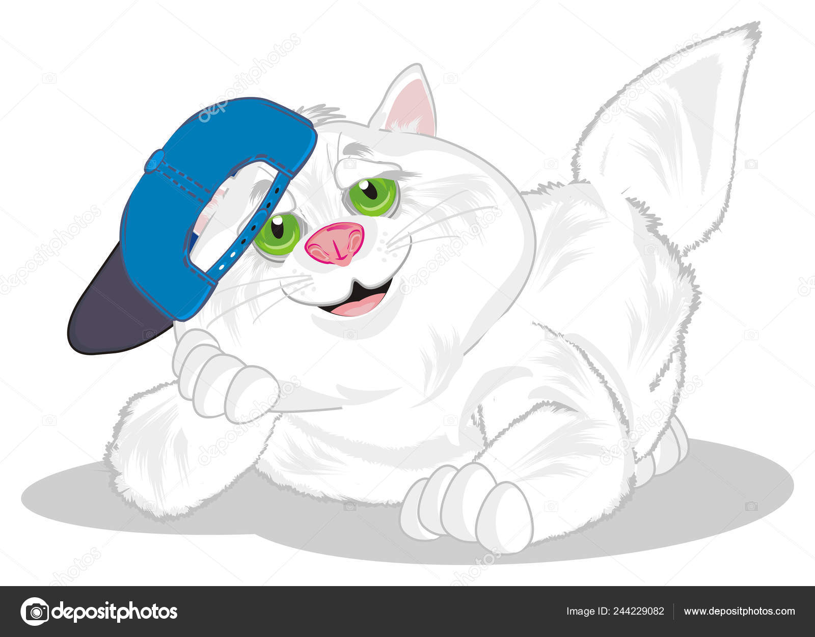 Smiling Fat Cat Blue Cap Stock Illustration by ©tatty77tatty #244229082
