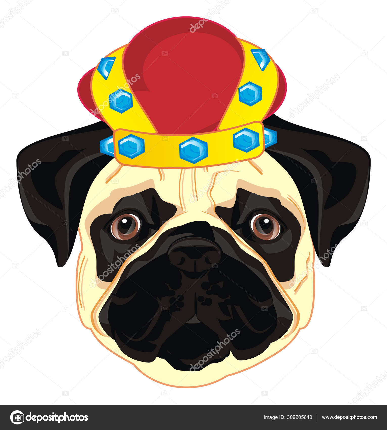 Face Pug Gold Crown Stock Illustration by ©tatty77tatty #309205640