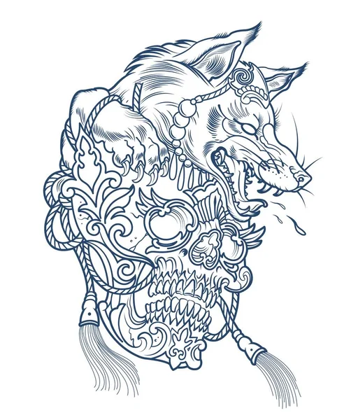ᐈ Wolf skull tattoo designs stock illustrations, Royalty Free wolf ...