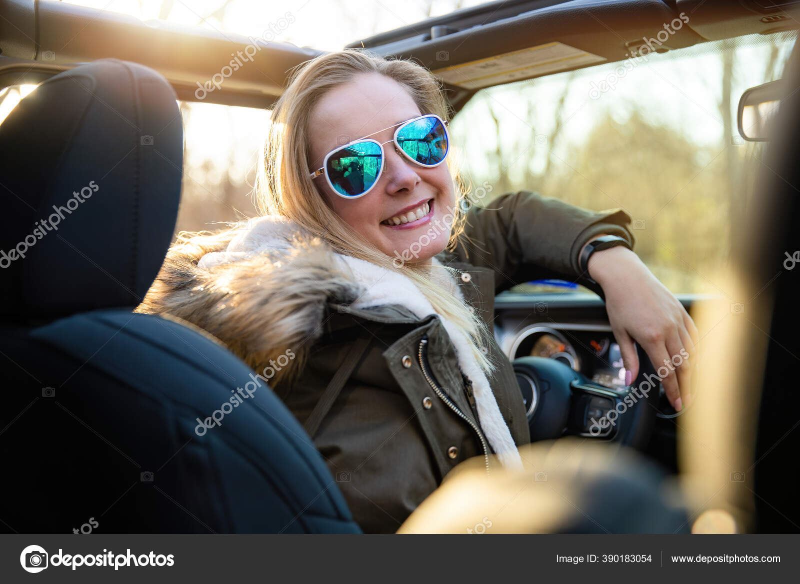 Beautiful Woman Driver Road Trip Holiday Nature Outdoors Camping ...