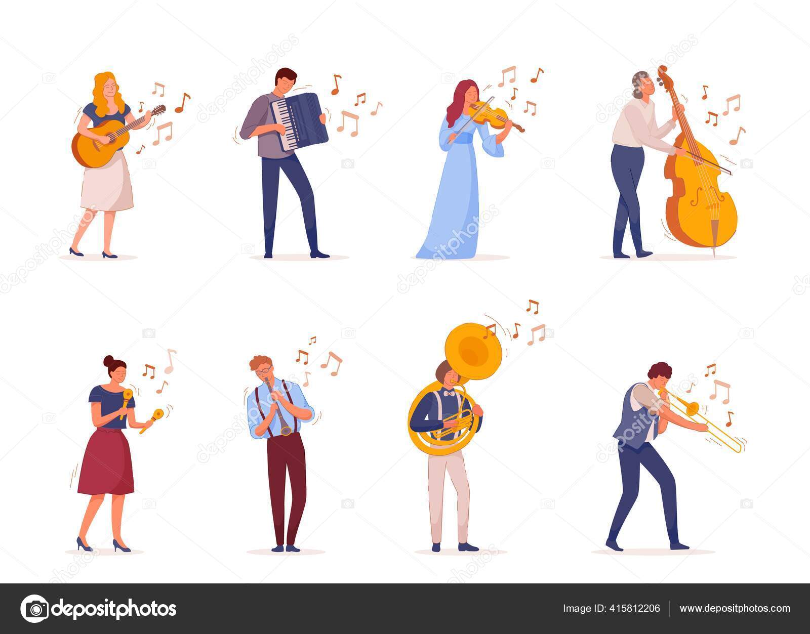 Young people play musical instruments vector Stock Illustration by ...