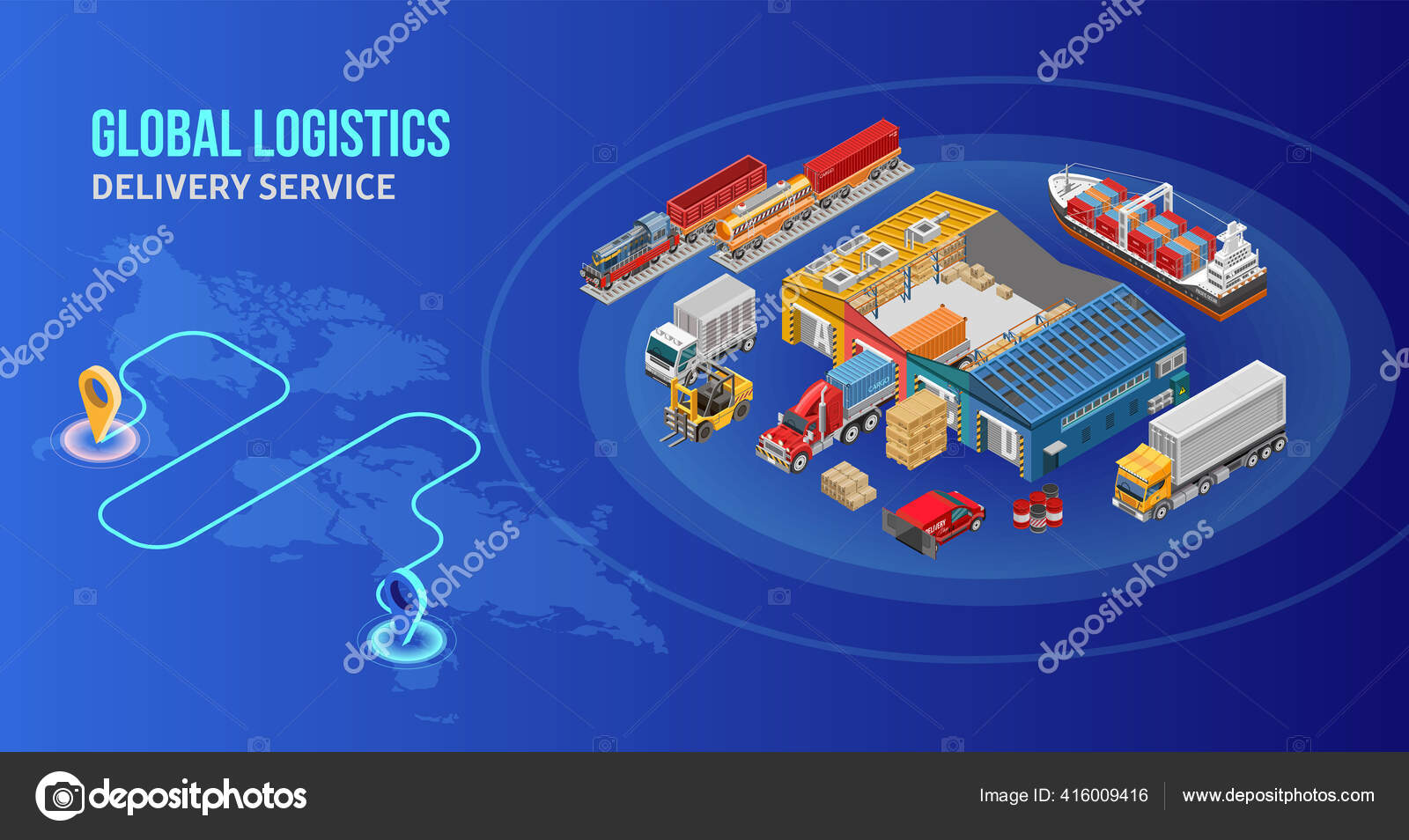 Ruta Entrega Representada Mapa Del Mundo Cerca Del Círculo Con Vector ...