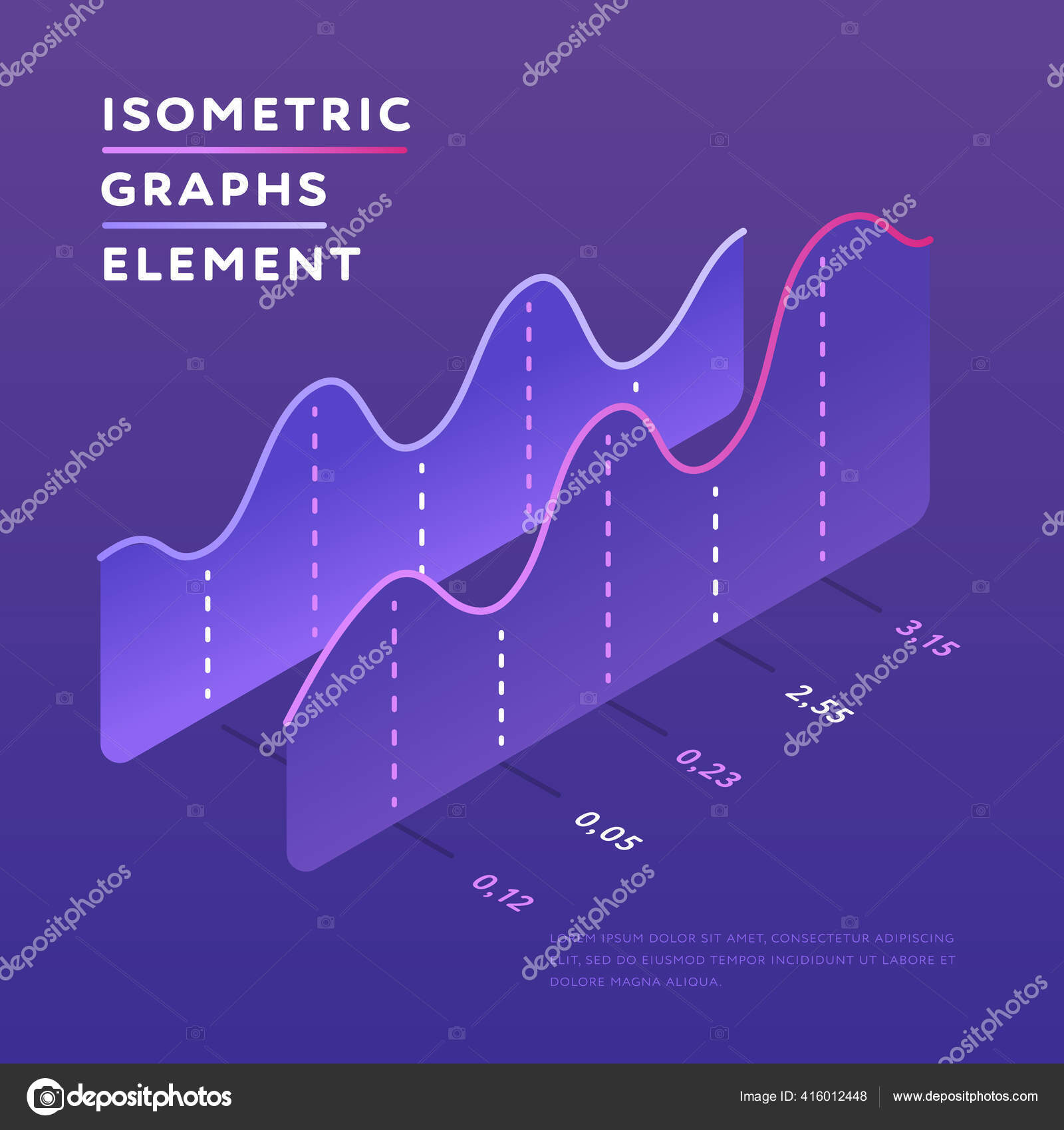 Wavy Line Graphic Chart Isometry Showing Information Purple Background ...
