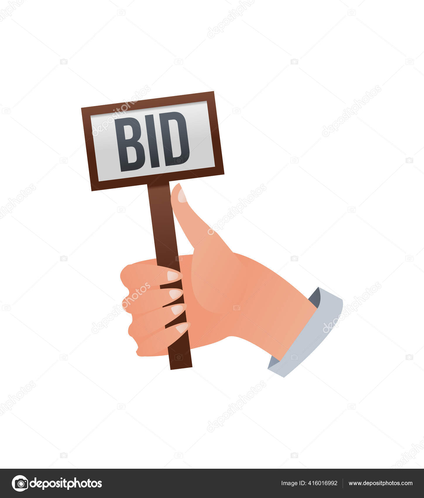 Human Hands Holding Bid Signs Potential Buyers Making Higher Bids Stock ...