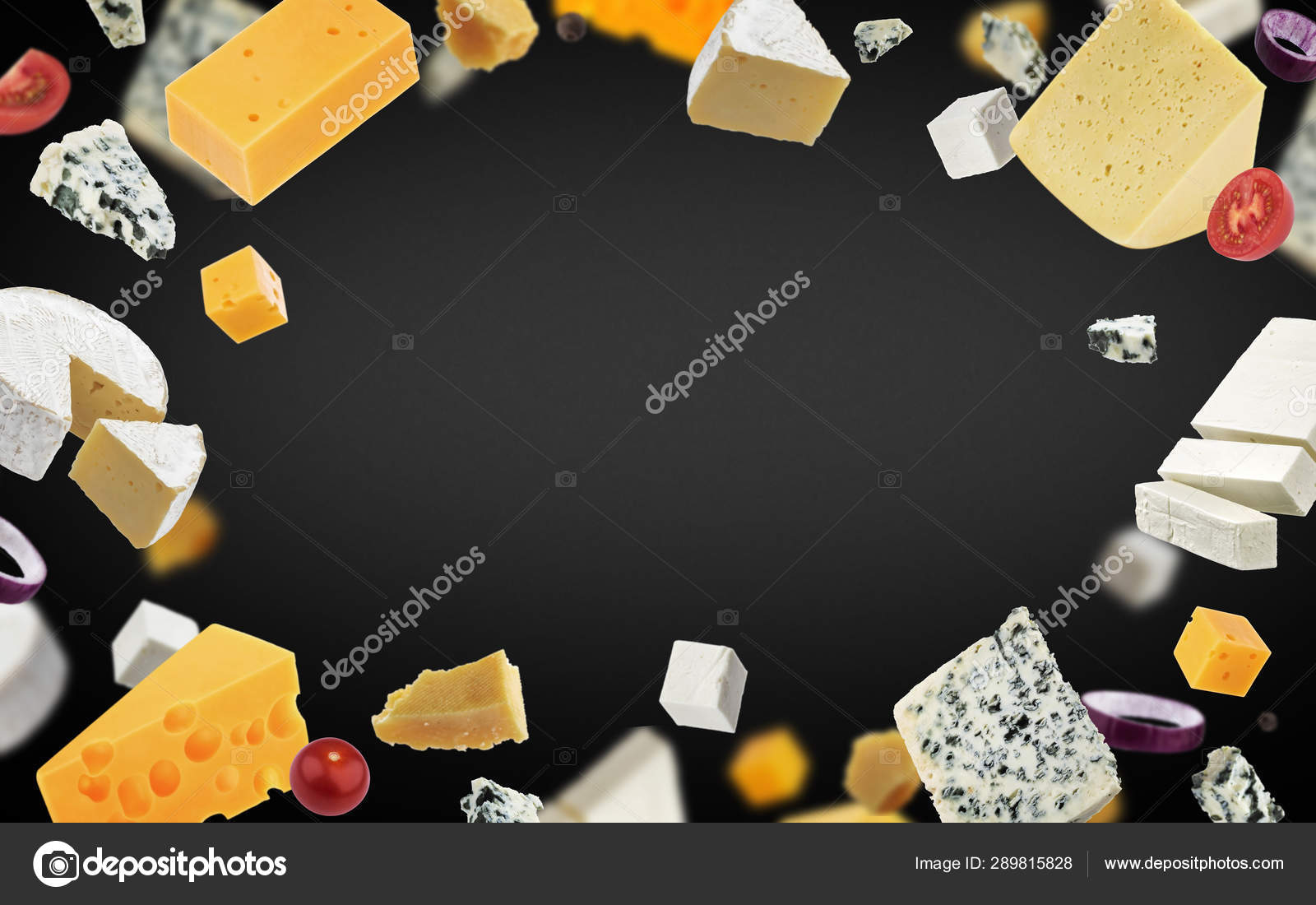 Cheese frame on black background, different types of cheese — Stock ...