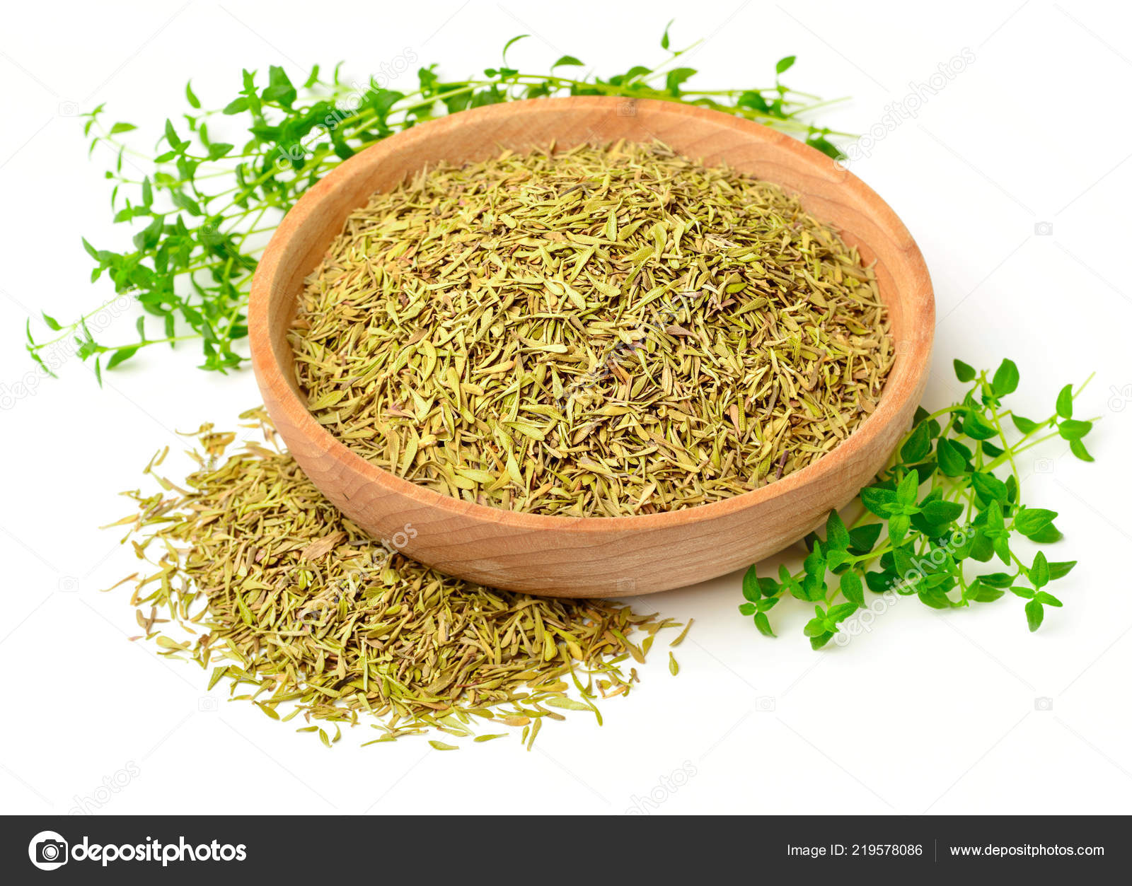 Dried Thyme Leaves Isolated White Background — Stock Photo © amylv #219578086