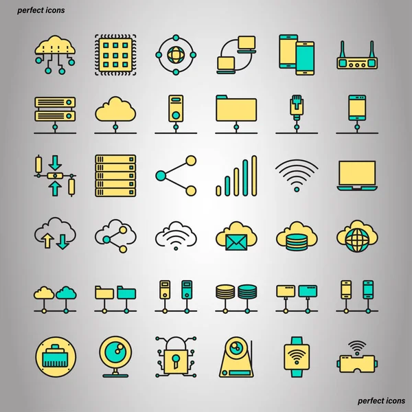 Computer Networks and Database Outline Icons perfect pixel. Stock Vector Image by ©phatpc #208740406