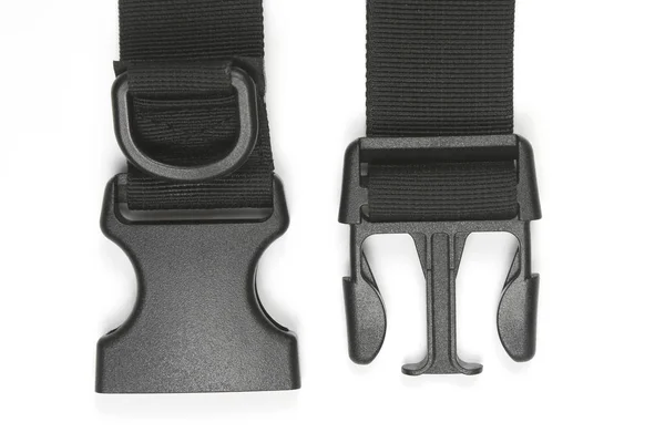 Black plastic Fastex clip for backpacks on a white background — Stock ...
