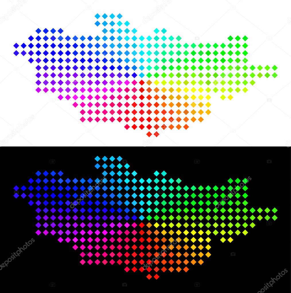 Rainbow punteado Mongolia mapa. Esquema geogr fico vectorial en colores ...