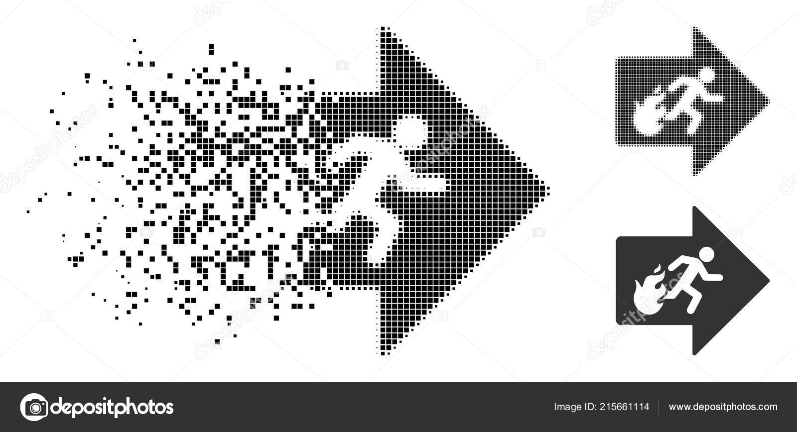 Fragmented Pixelated Halftone Fire Exit Icon Stock Vector Image by ...