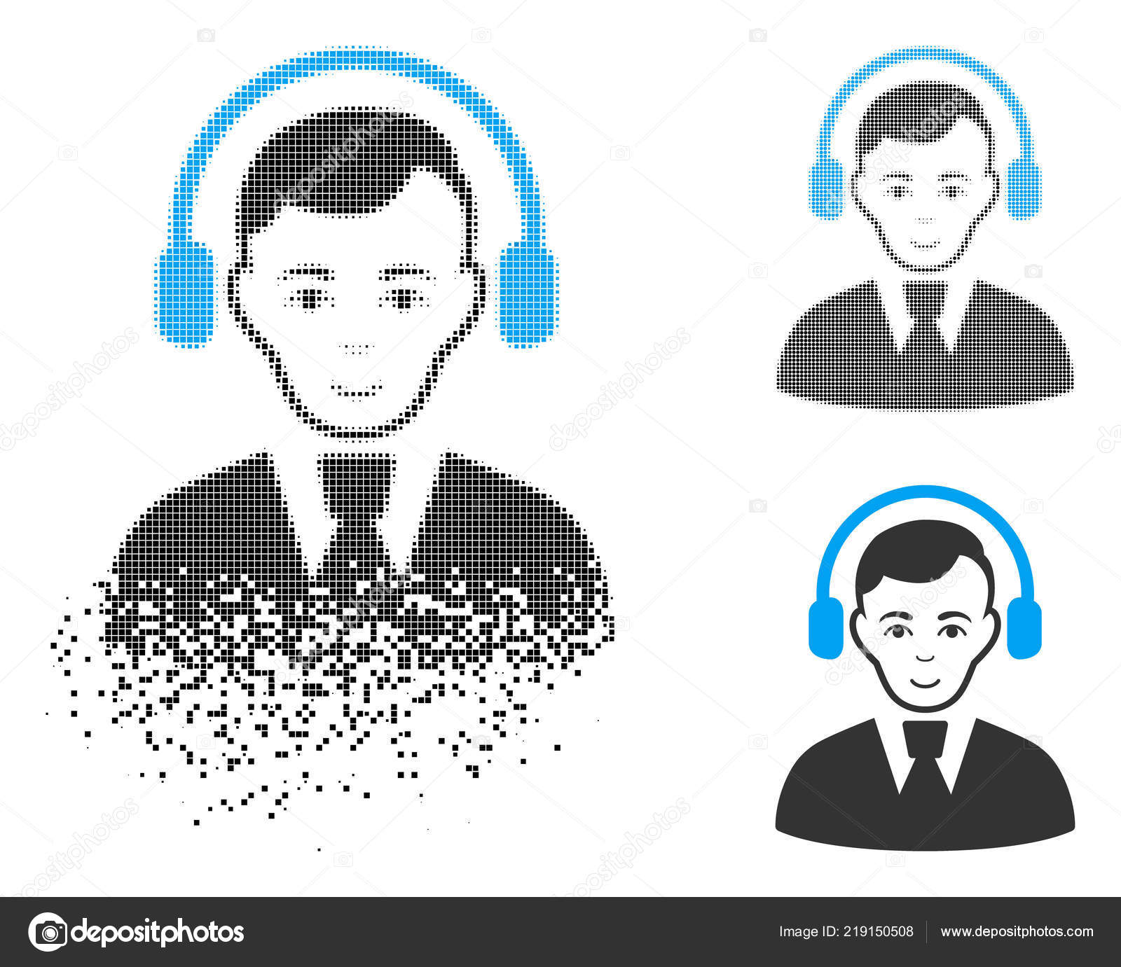 Decomposed Dotted Halftone Radio Operator Icon with Face ⬇ Vector Image ...