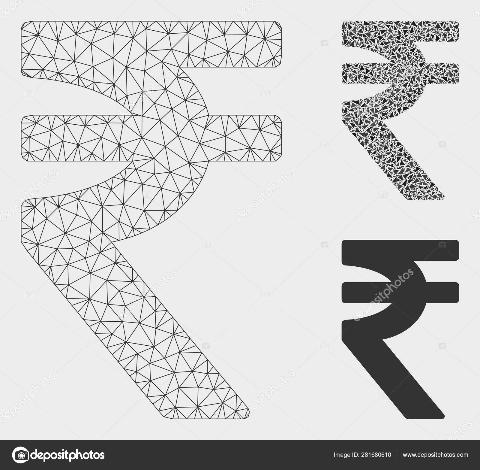 Indian Rupee Vector Mesh Carcass Model and Triangle Mosaic Icon Stock ...