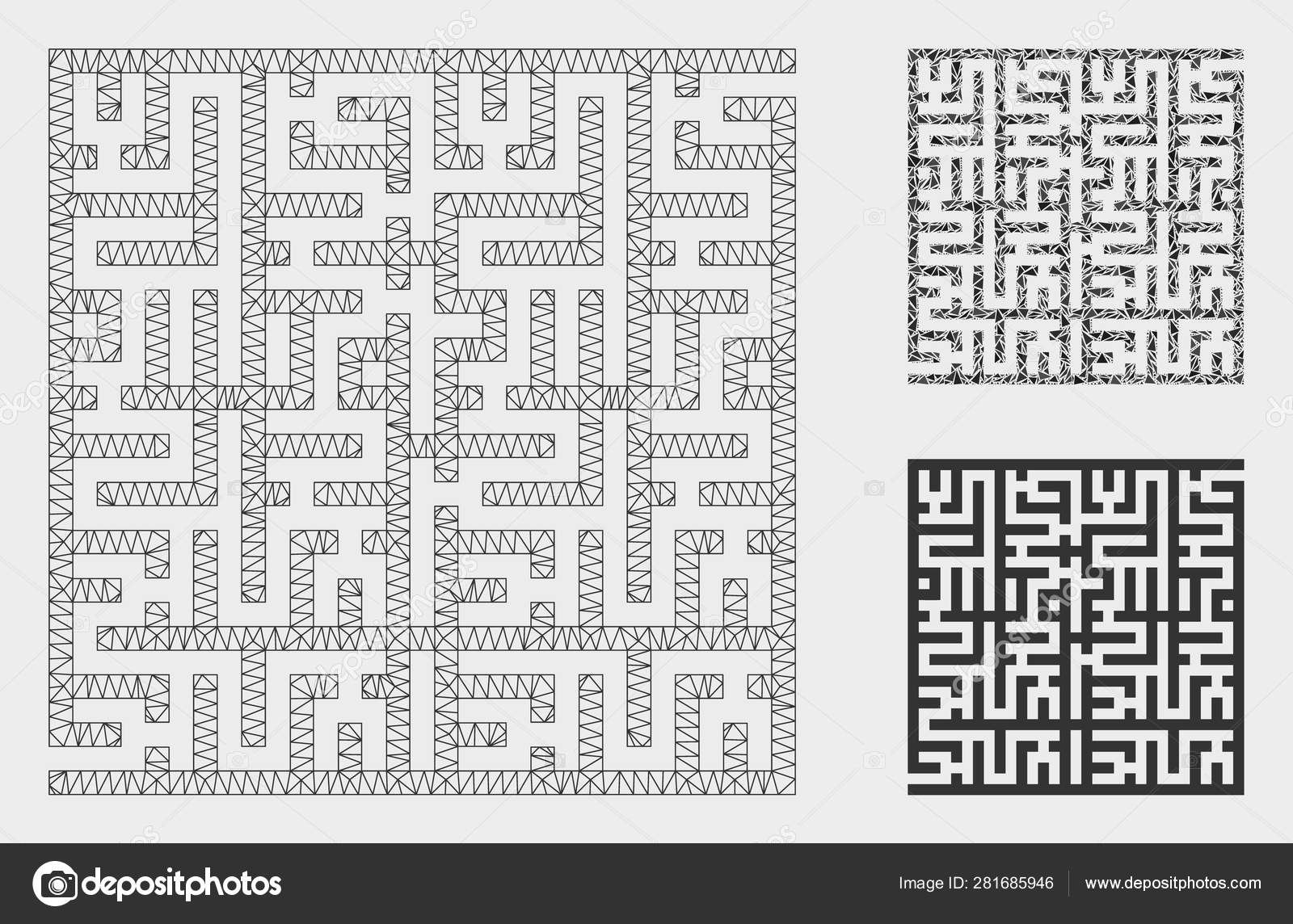 Labyrinth Vector Mesh Network Model and Triangle Mosaic Icon Stock ...