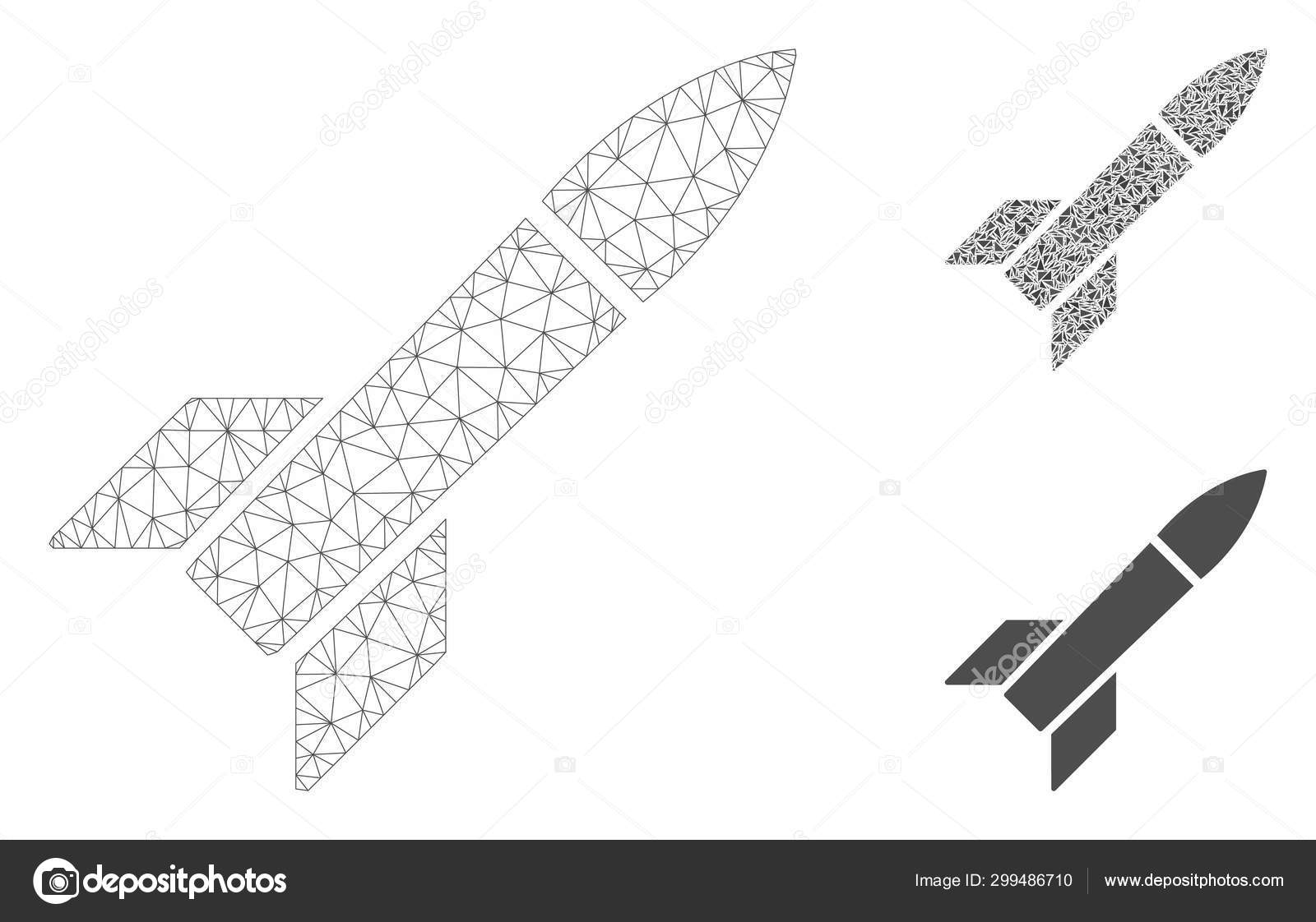 Rudal Vektor Mesh Carcass Model dan Segitiga Mosaik Ikon Vektor Stok ...