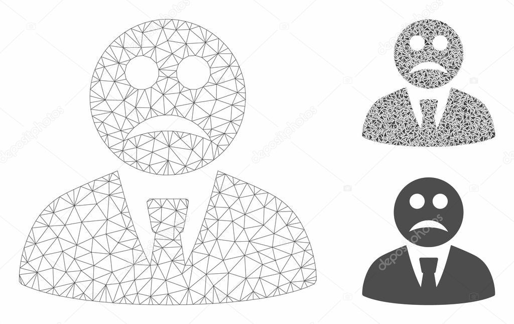 Modelo de marco de alambre de malla vectorial jefe triste y icono de ...