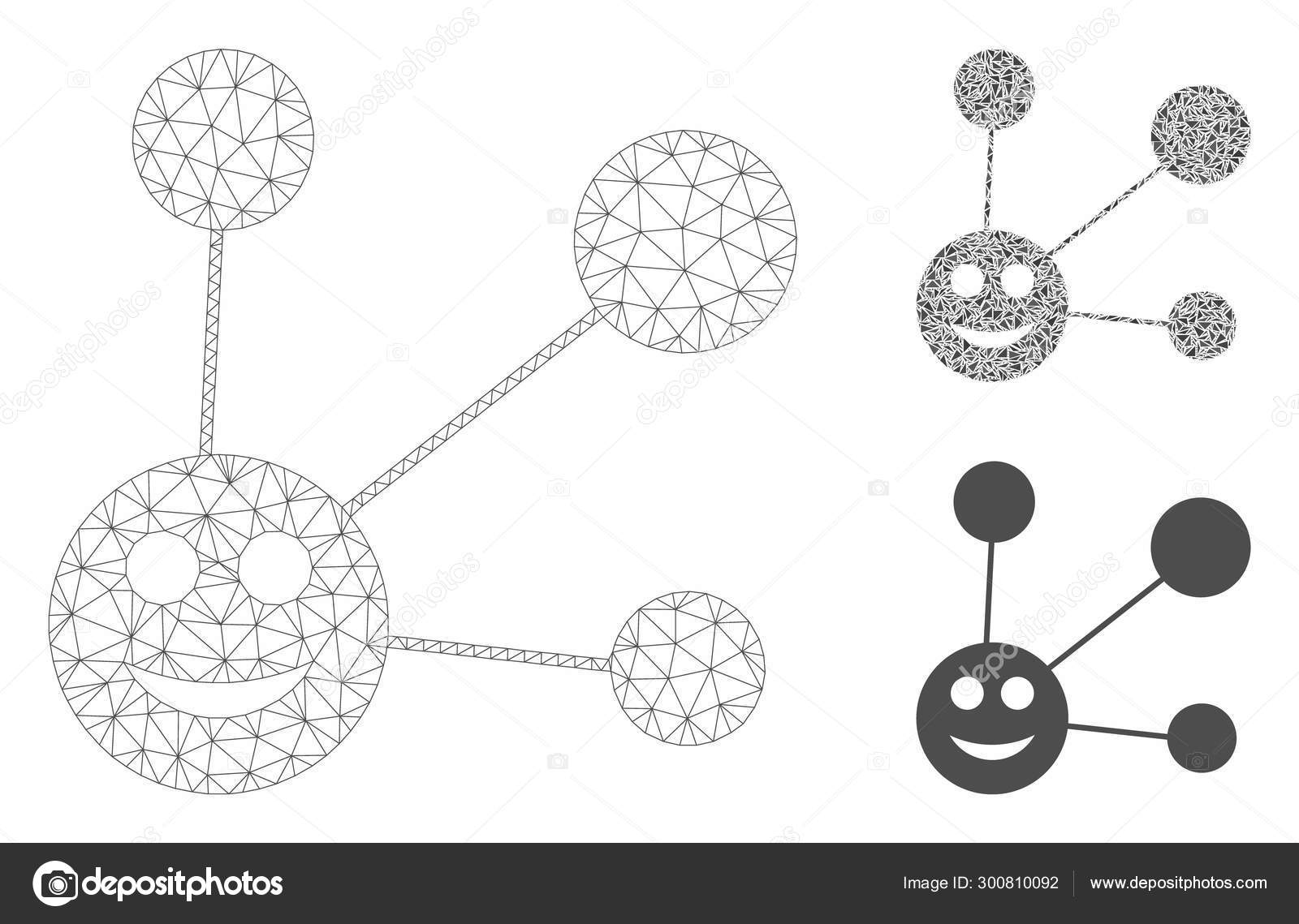 Smile Connections Vector Mesh Network Model and Triangle Mosaic Icon ⬇ ...