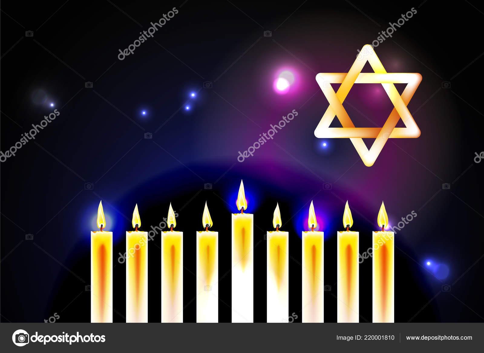 Nine Realistic Candles Menorah Traditional Candelabra Star David Dark ...