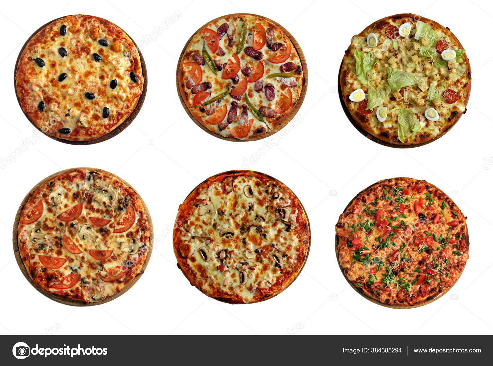 Six Pizza Set Menu Shrimp Olives Hunting Sausages Hot Pepper Stock ...