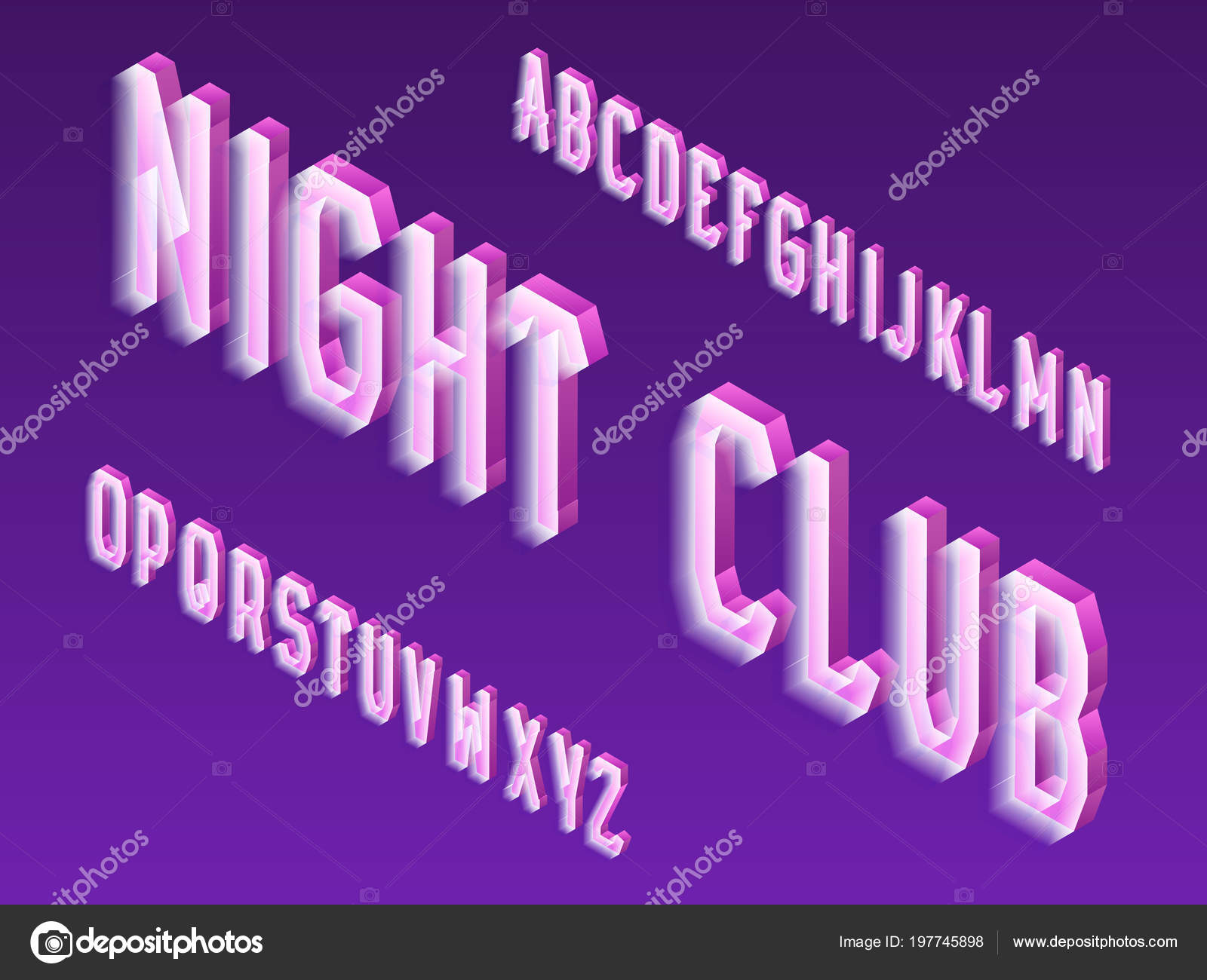 Isometric Neon Vector Type Luminous Letters Font Isolated English ...