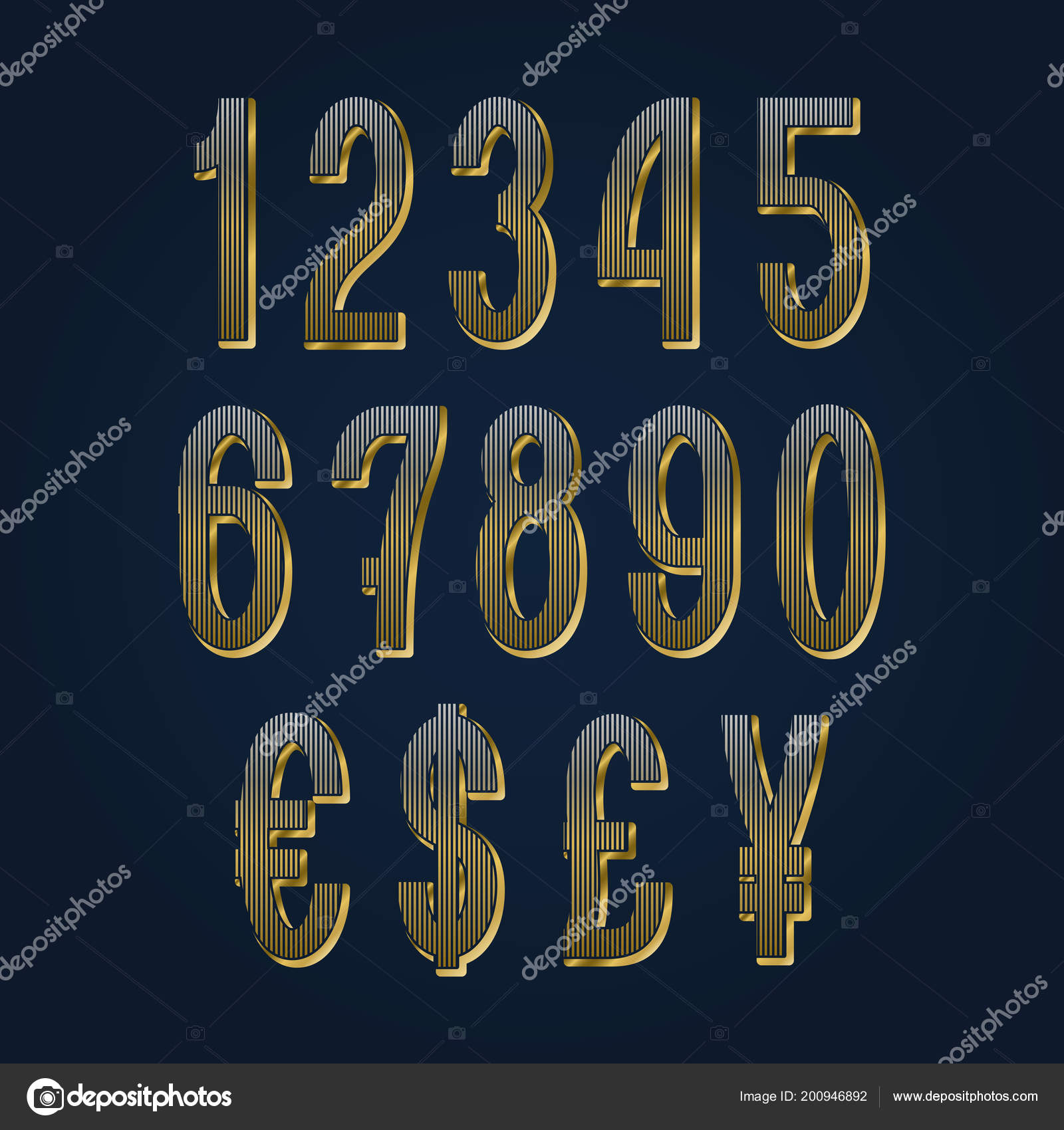 Golden Numbers Currency Signs Striped Vector Symbols Stock Vector Image ...