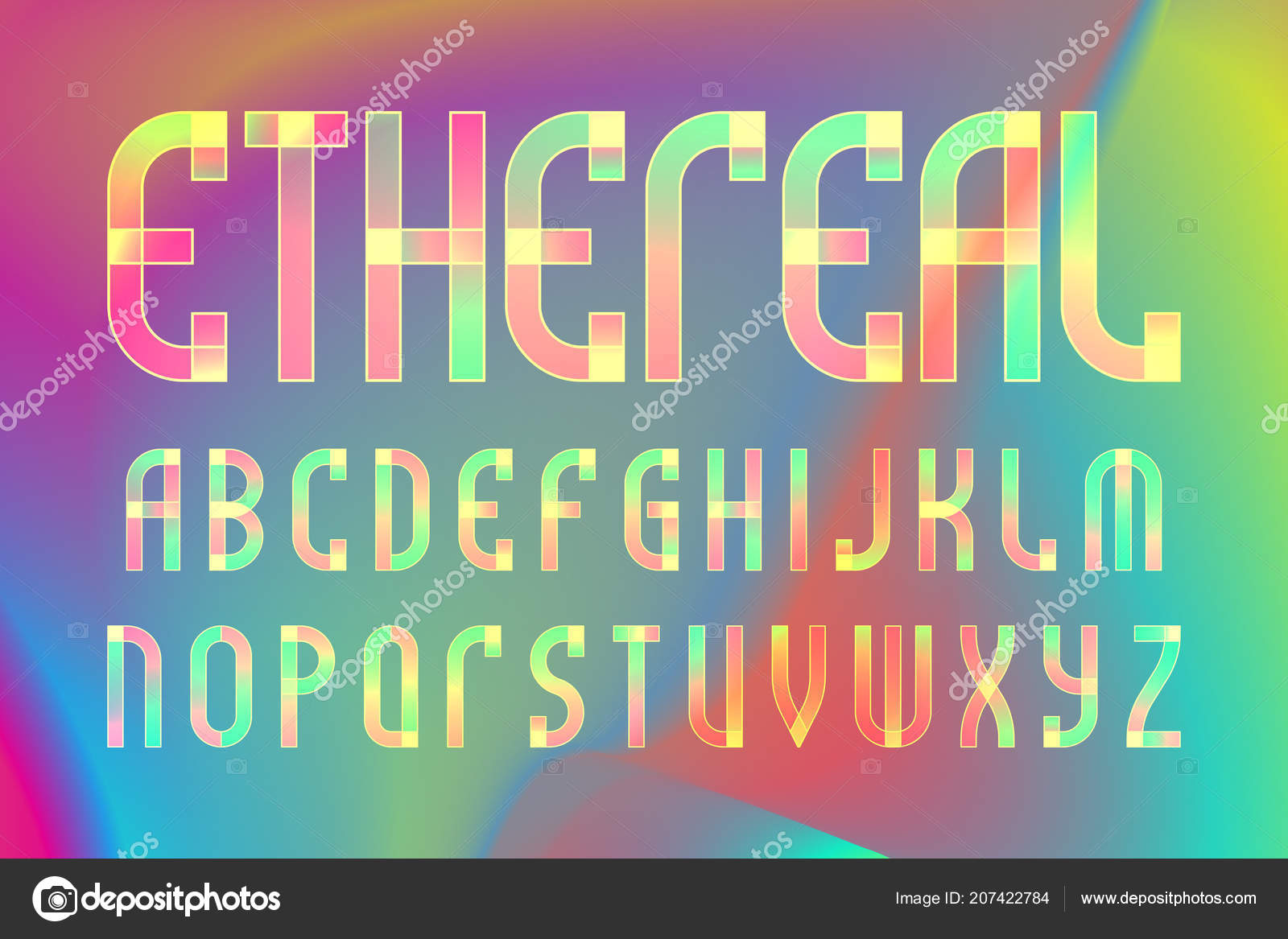 Ethereal Letters Alphabet Colorful Translucent Font Isolated English ...