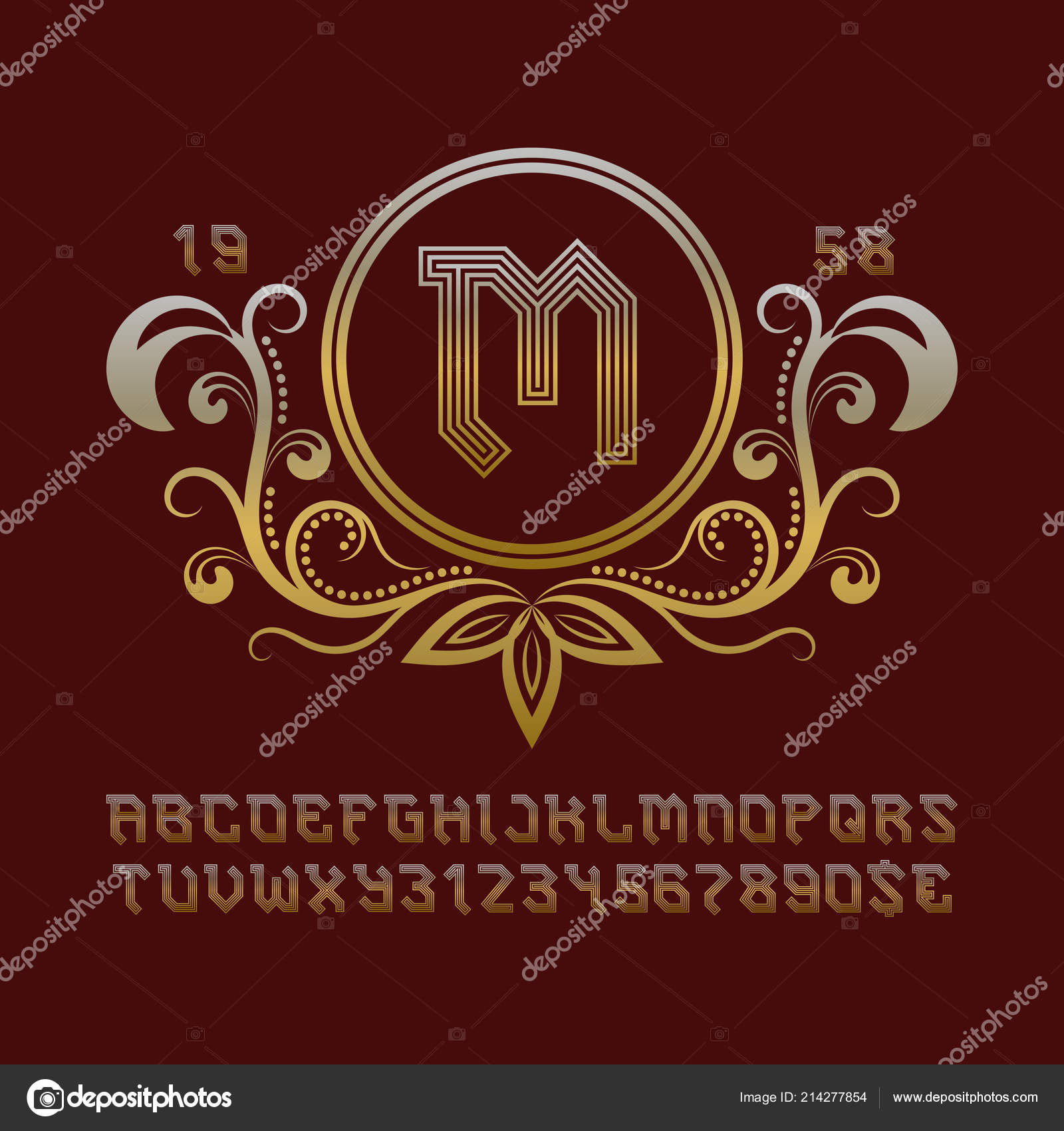 Golden Creative Monogram Template Decorative Wreath Frame Artistic ...