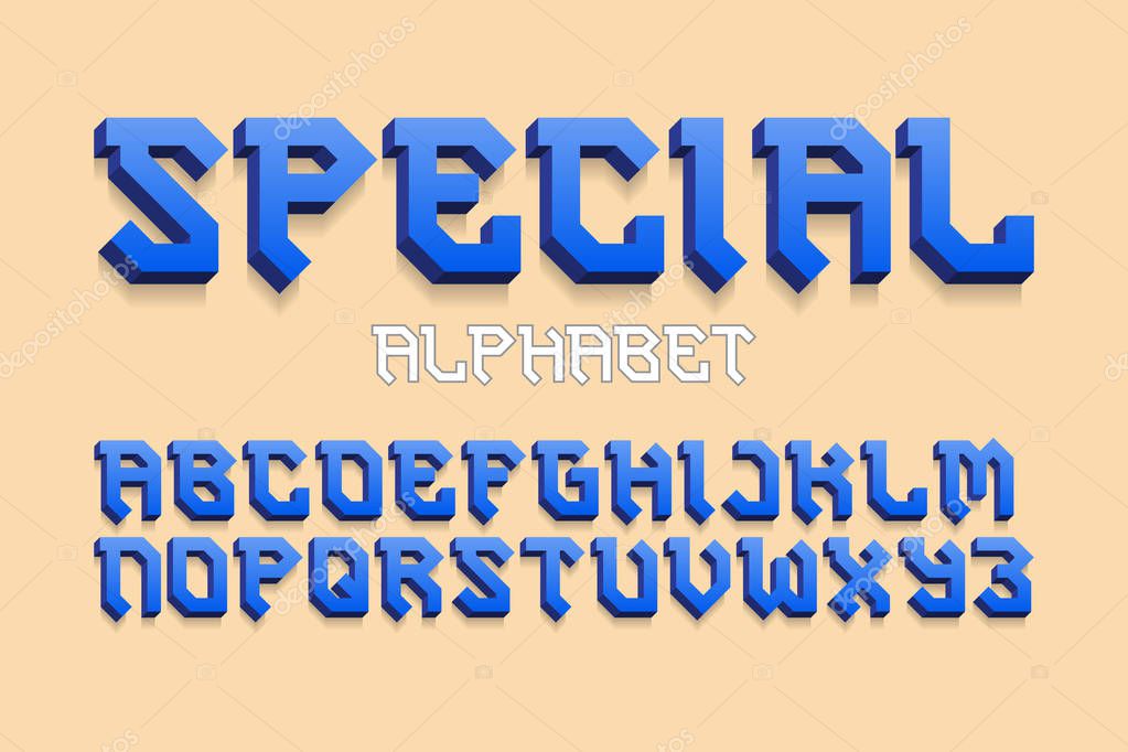 Alfabeto especial. Gradiente azul letras 3d fuente. Alfabeto inglés ...