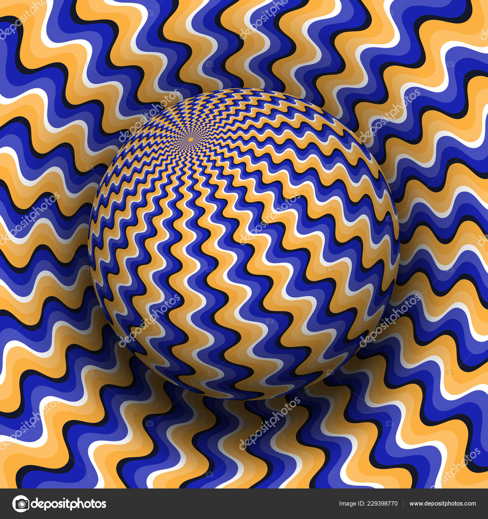 Optical Illusion Vector Illustration Blue Orange Wavy Patterned Sphere ...
