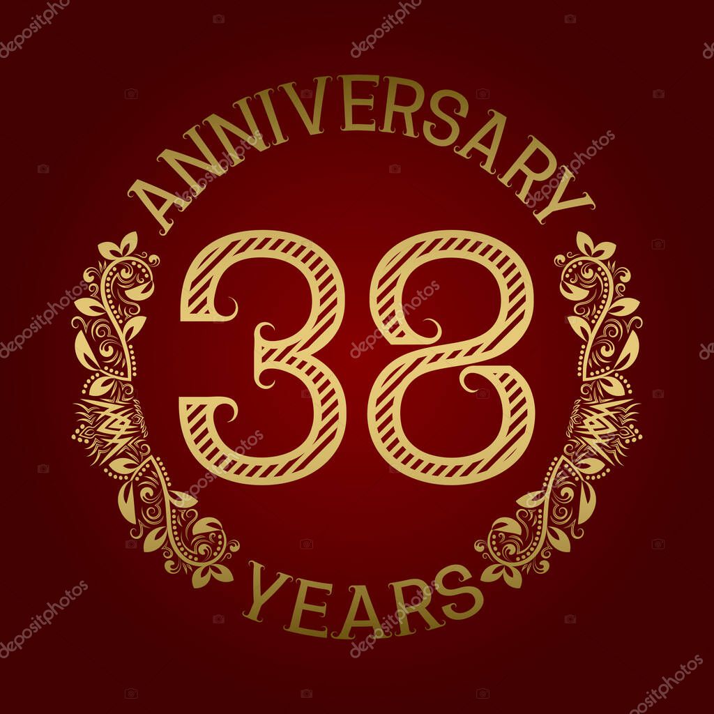 emblema de oro del trigésimo octavo aniversario. Signo de celebración ...