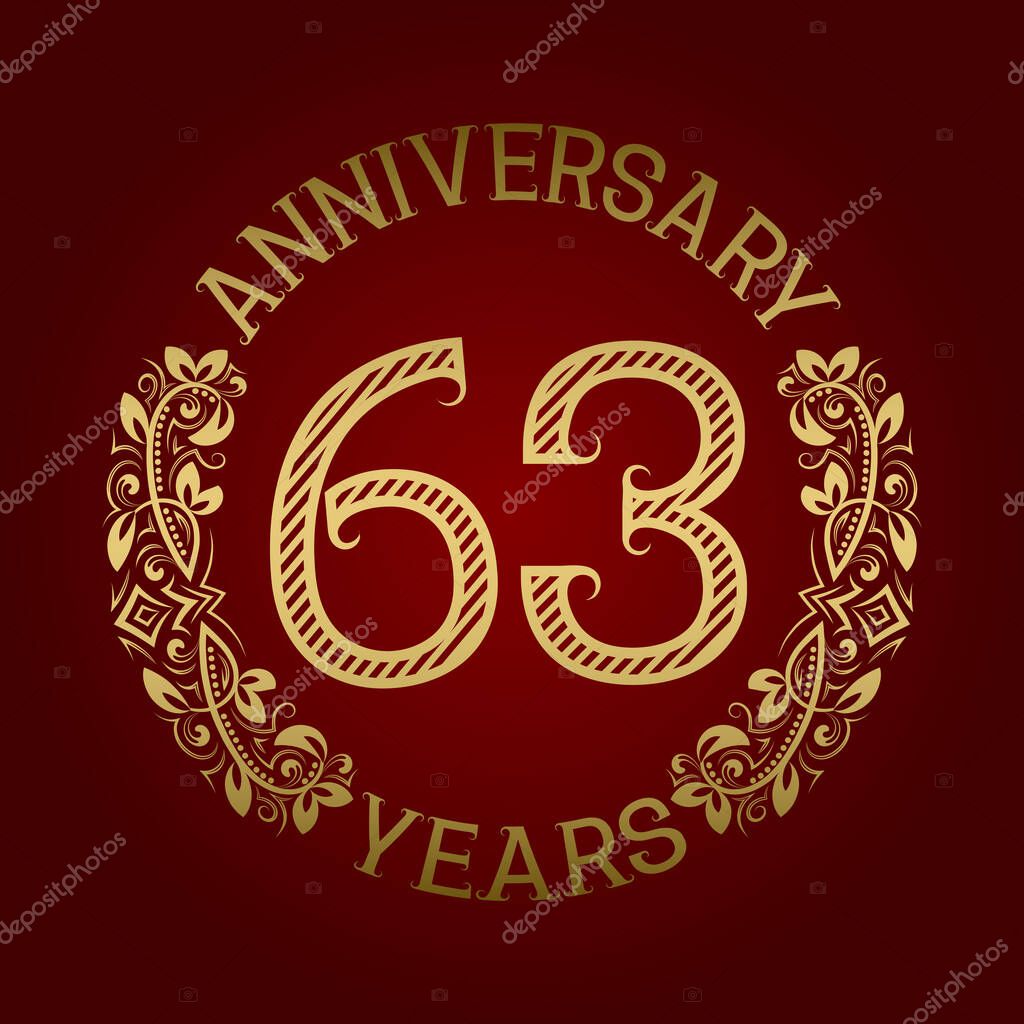 El emblema de oro del 63 aniversario. Signo de celebraci n estampado en ...