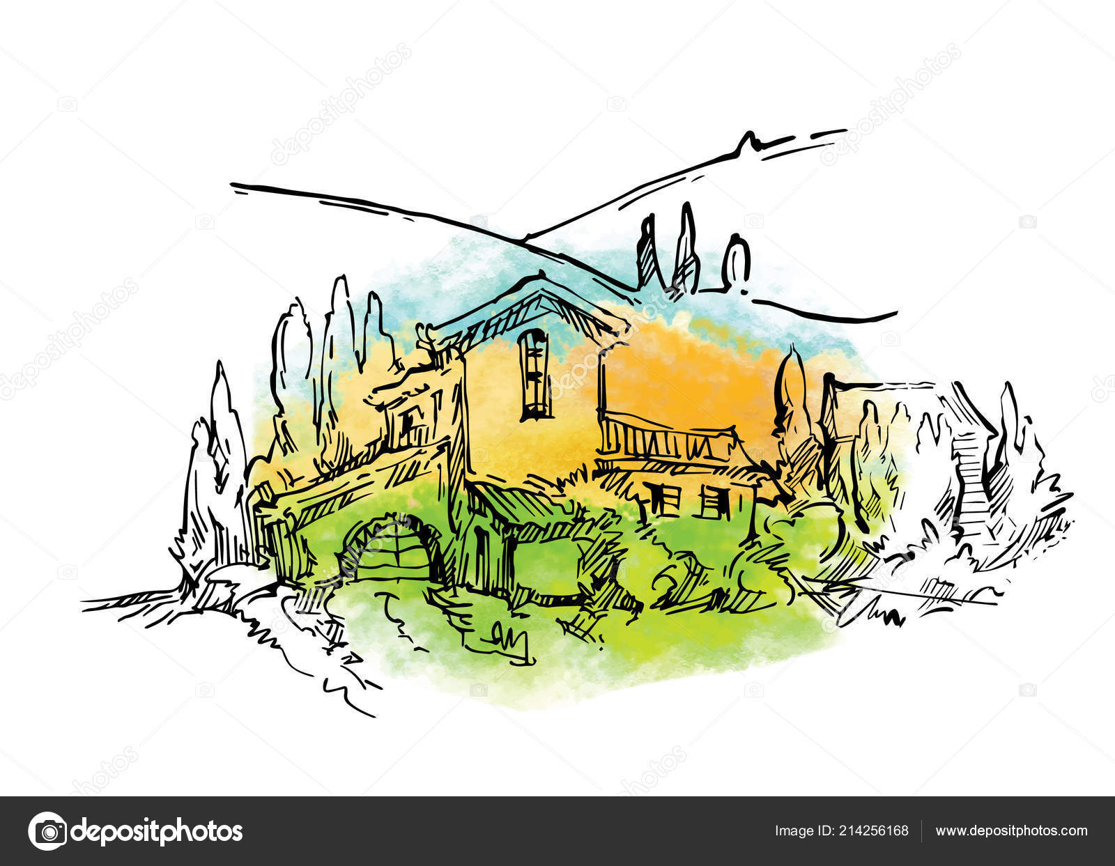 Hand drawn summer landscape. Stock Vector by ©ring-ring 214256168