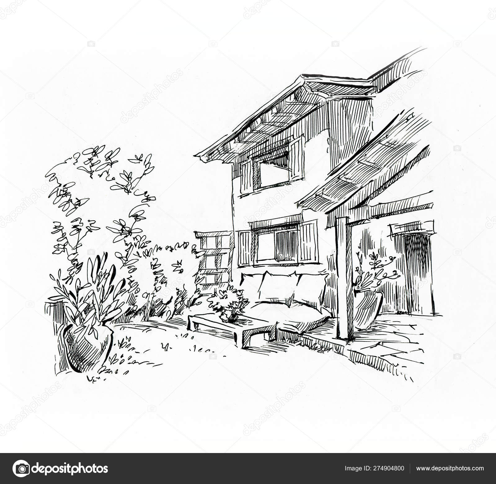 House Landscape Drawing