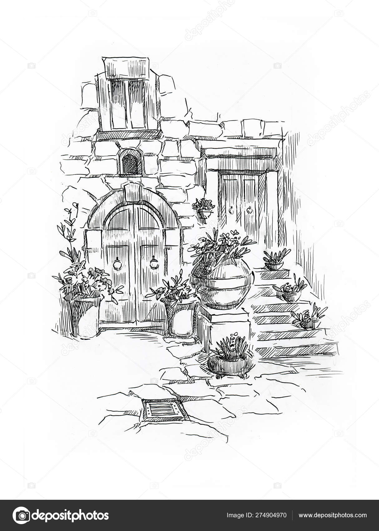 House Landscape Drawing