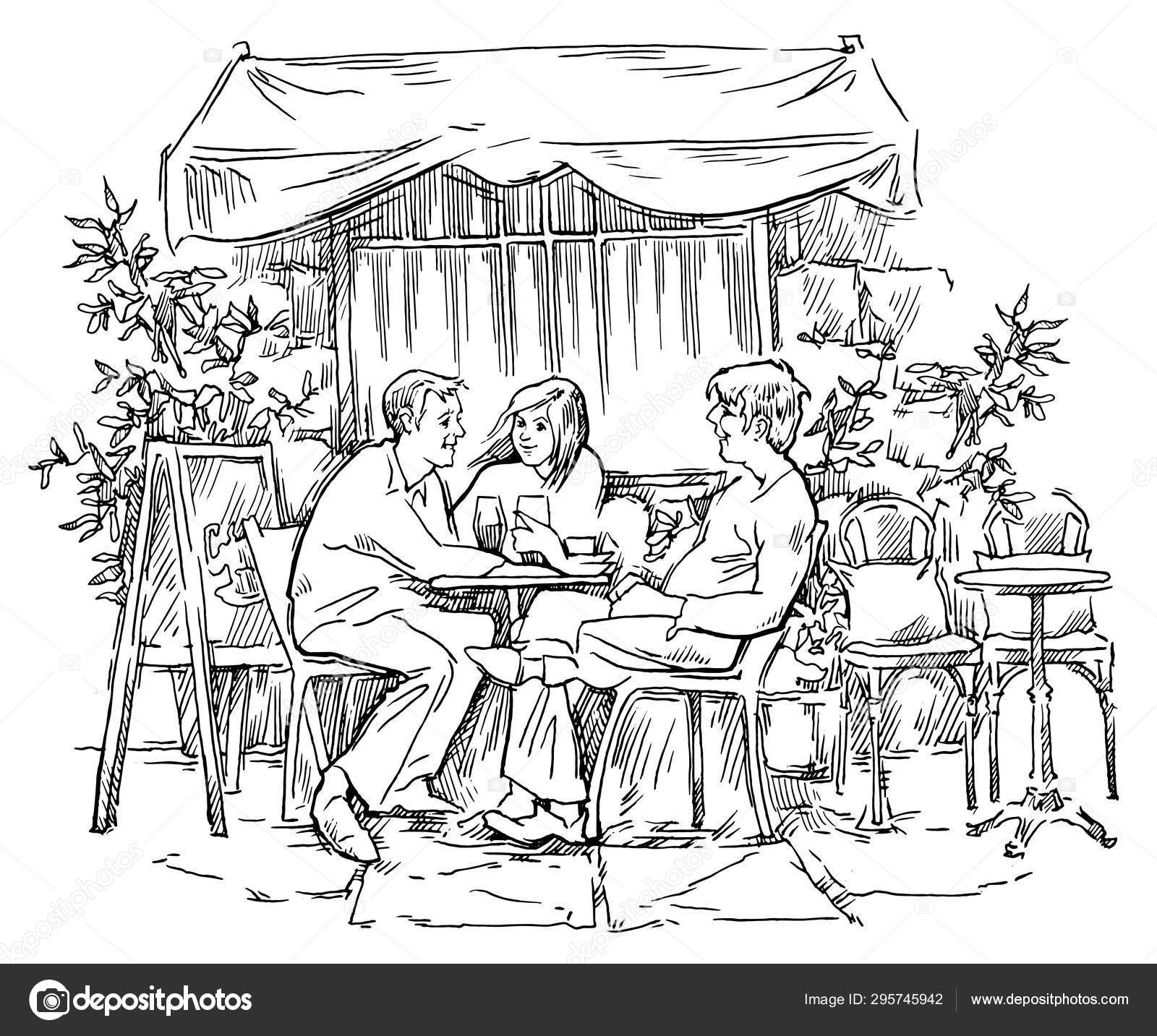 Vector sketch of old street cafe. Stock Vector by ©ring-ring 295745942