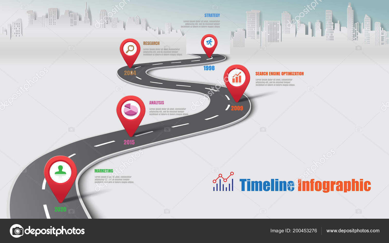 Business Road Map Timeline Infographic City Designed Abstract ...