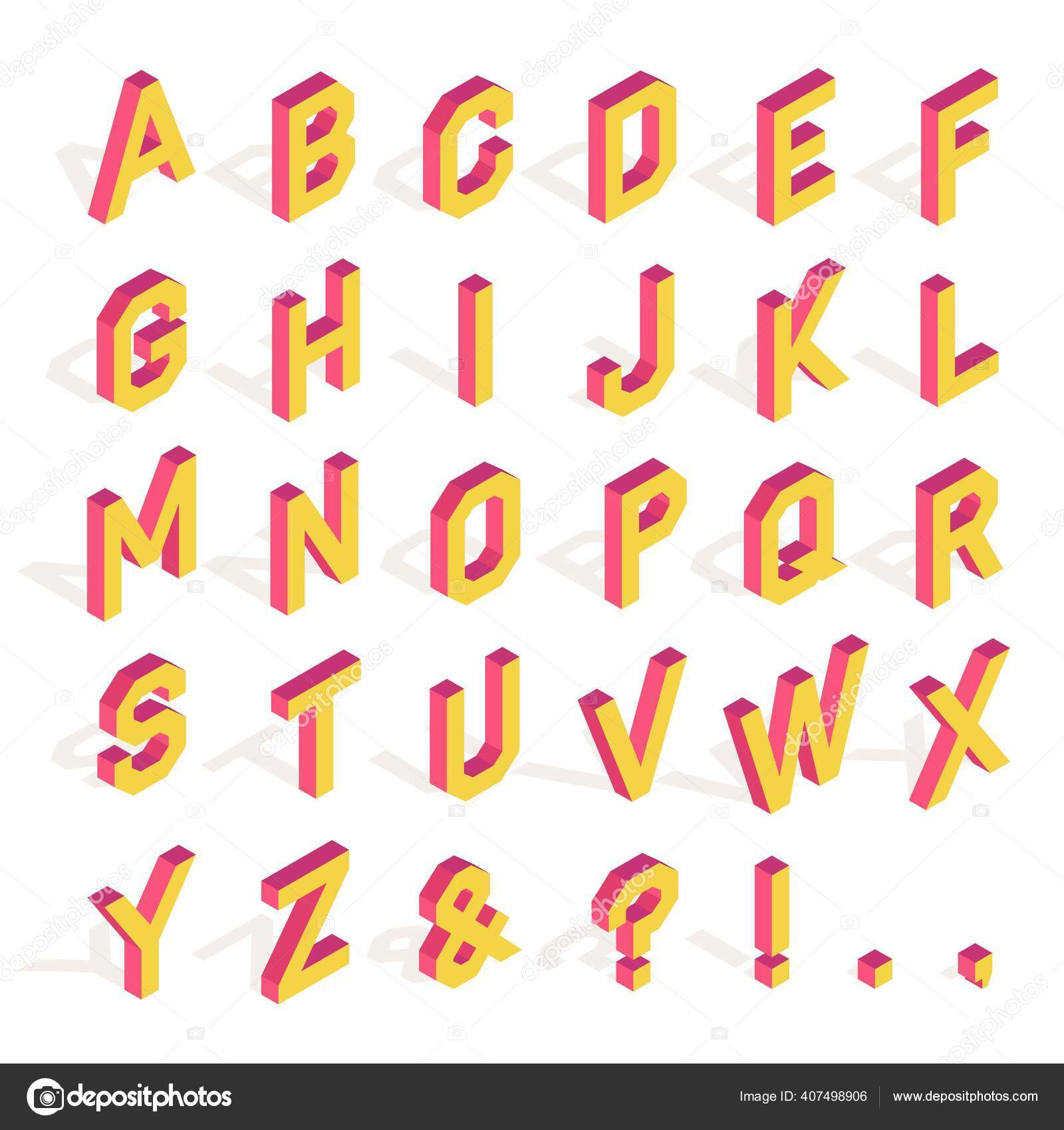Isometric Color Capital Letters Latin Alphabet Symbols Shadow Isolated ...