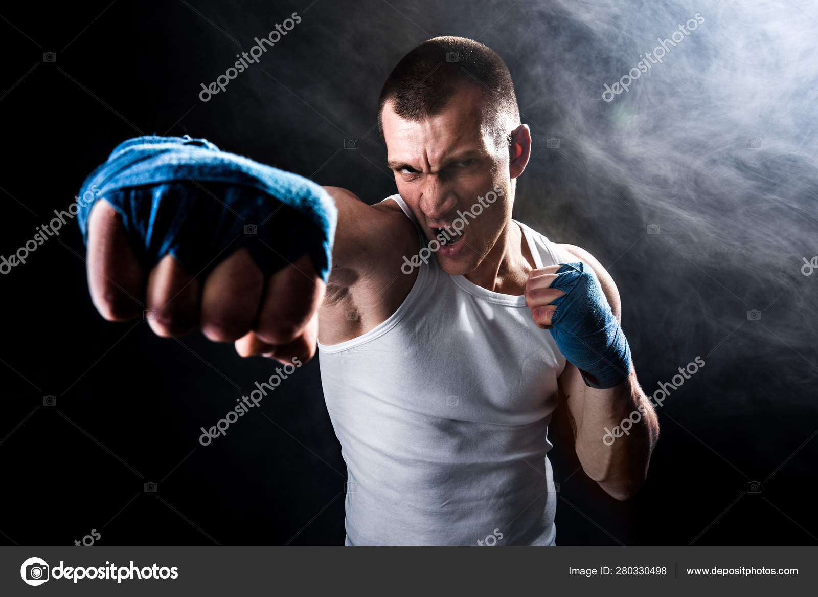 Happy Winning Mixed Martial Arts Fighter Punching in Smoke — Stock ...