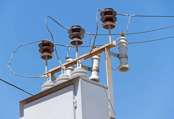 Old Obsolete Electrical Transformer Background Cloudless Blue Sky ...