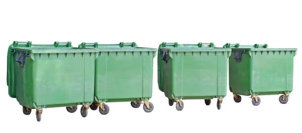 Green metal garbage containers, isolated on the white — Stock Photo ...