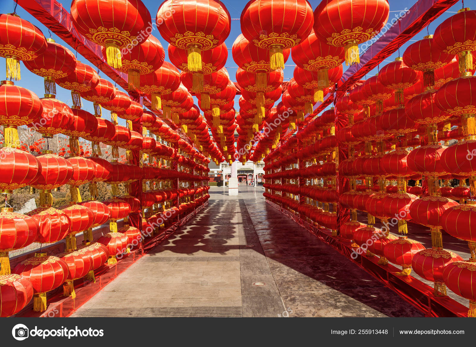 Hang Red Lanterns New Year — Stock Photo © badboydt7 #255913448