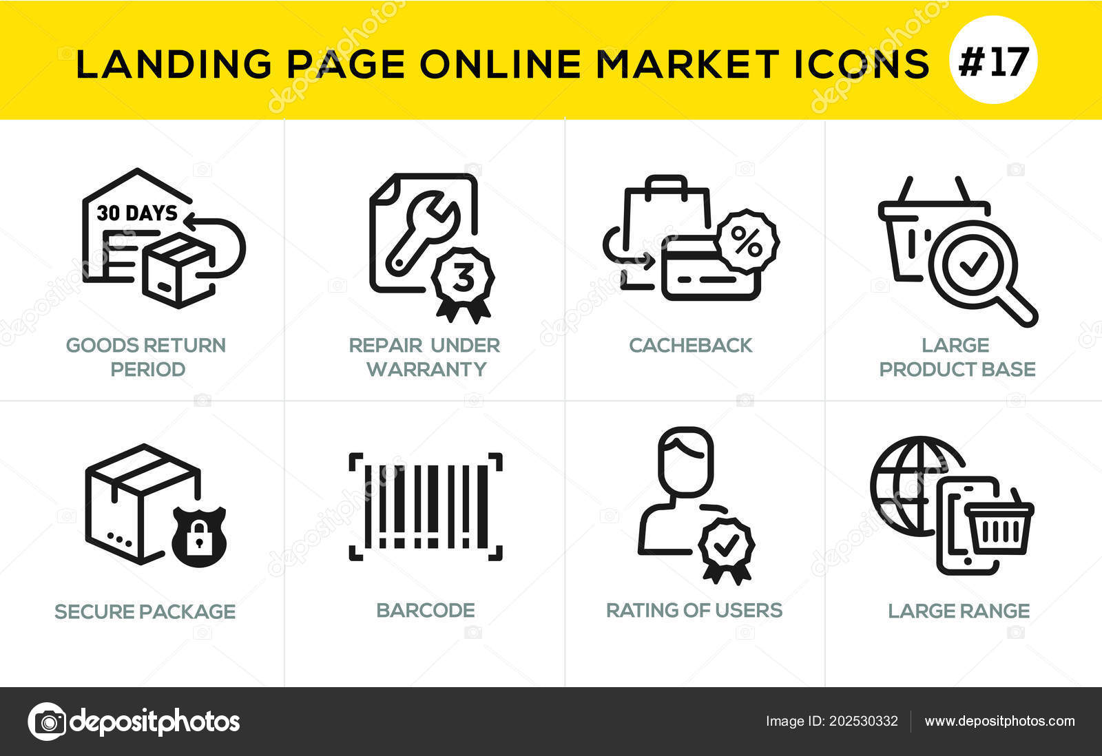 Flat line design concept icons online shopping, e-commerce m-commerce ...